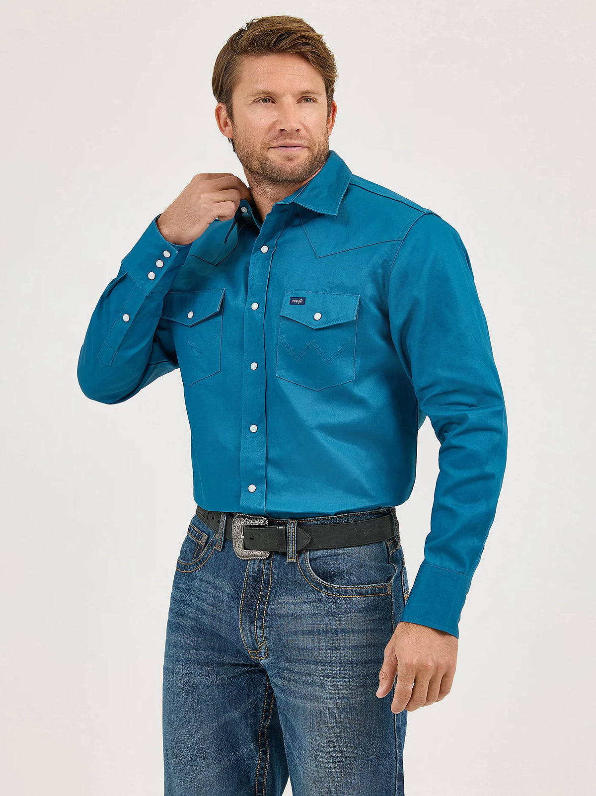 Men's Wrangler Cowboy Cut Firm Finish Twill Snap Front Work Shirt #MS7 ...